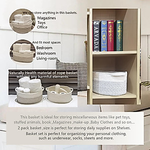DAVIHOMI 2-Piece Shelf Storage Basket with Handles|Cotton Rope Basket|Cat Dog Baskets|Closet Storage Basket for Laundry Room|Storage Bin and Gift Basket|Small Basket -White/Brown