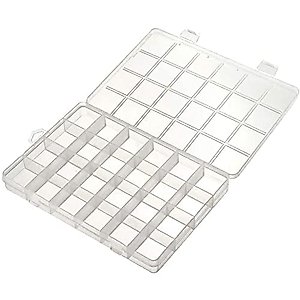 Juvielich Clear Plastic Organizer Box, 24 Fixed Grids Storage Container Jewelry Box for Beads Art DIY Crafts Jewelry Fishing Tackles 7.68" x 5.31" x 0.98"(LxWxH)
