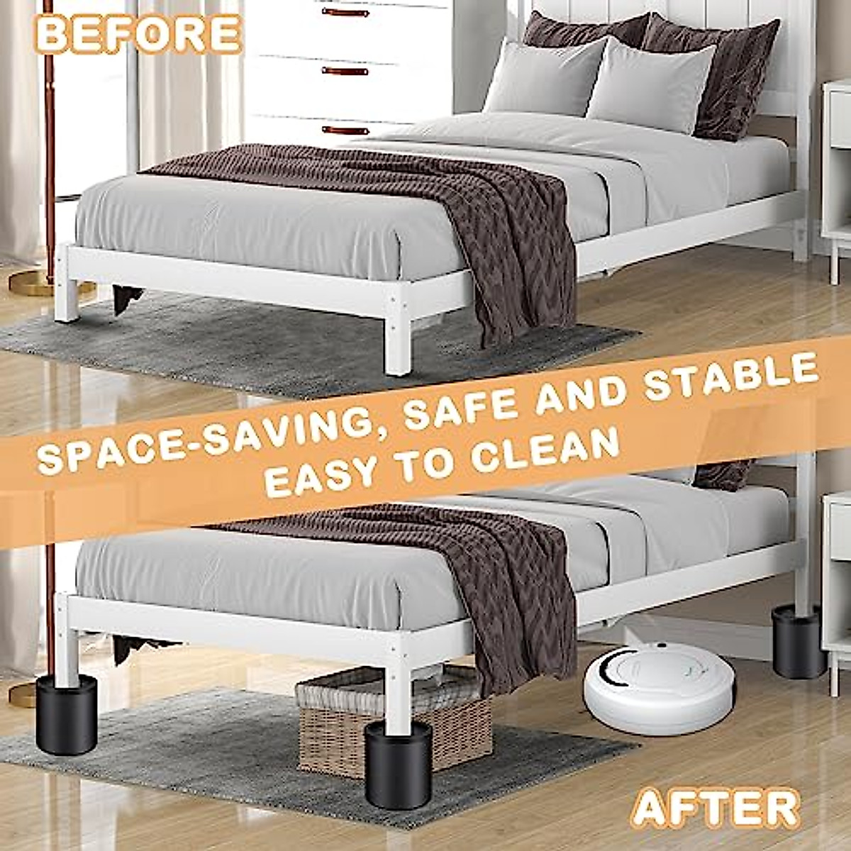 Twakashic Bed Risers 4 Inch, Round Furniture Risers Lifts with No-Slip Mats for Dorm Bed Frame, Heavy Duty Bed Stilts for Desk Table Chair Extenders (Set of 4, Black)