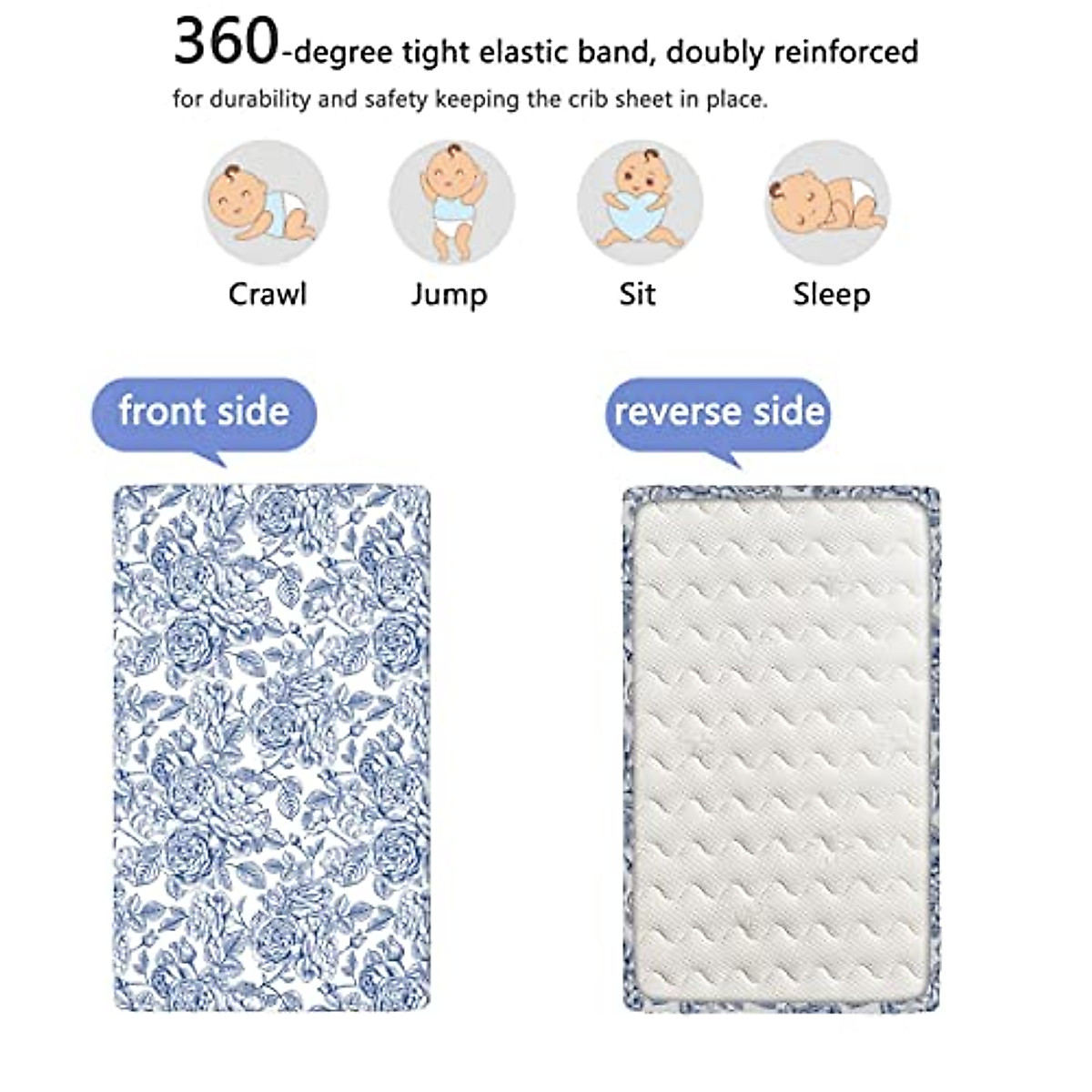 Rose Themed Fitted Crib Sheet,Standard Crib Mattress Fitted Sheet Ultra Soft Material-Baby Crib Sheets for Girl or Boy,28“ x52“,Dark Violet White