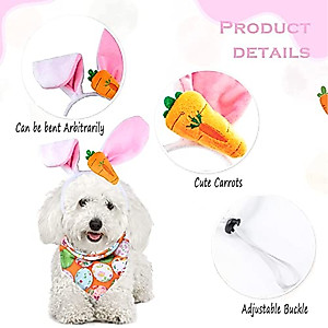 Dog Easter Costume Cute Bunny Ears Headband Easter Eggs Bandana Puppy Funny Rabbit Carrot Chew Toys 3Pcs Easter Party Gifts Medium Large Dog Easter Outfit Clothes Accessories (NO-LED)