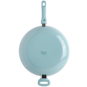 Spice by Tia Mowry 14 Inch Nontoxic Nonstick Ceramic Interior Large Aluminum Fry Pan - Aqua Blue (106925.01R)