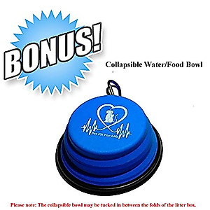 Pet Fit For Life Collapsible Portable Cat Litter Box (16"x12"x5") - Foldable and Packable Travel Litter Box for Cats - Includes Bonus Collapsible Water Bowl - Blue