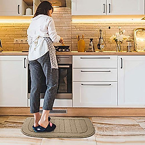 BEQHAUSE 30x18 Inch Kitchen Rug Mats, Durable Anti-Slip Absorbent Dirt-Resistant Kitchen Rug Pet Mat Machine Washable (Beige)