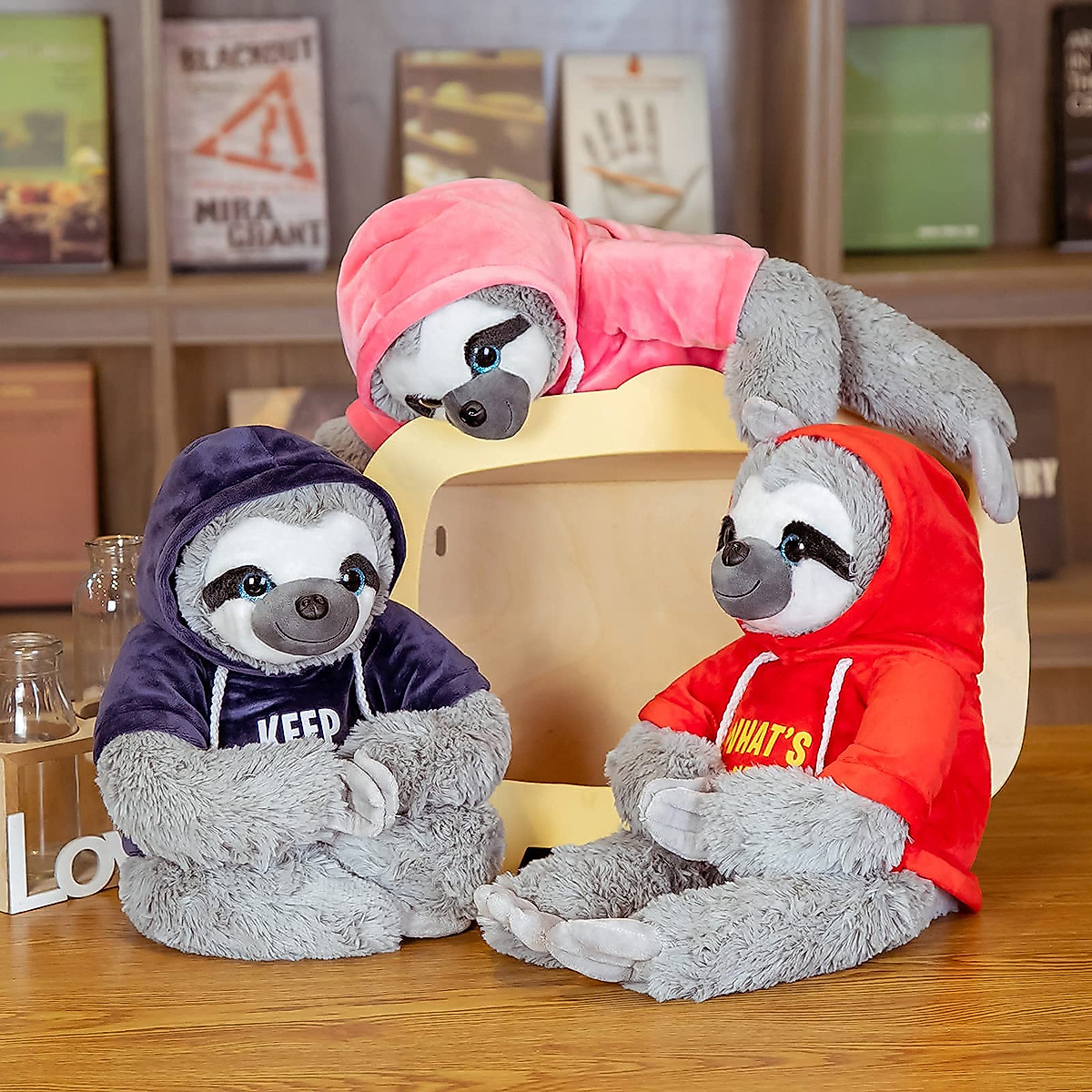 AKMRWJWC Sloth Stuffed Animals Soft Three-Toed Removable Pink T-Shirt Hanging Plush Sloth Hands That Connect Plush Toys 12 Inches