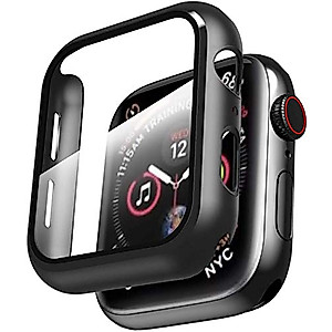 Smiling Case Compatible with Apple Watch Series 6/SE/Series 5/Series 4 44mm with Built in Tempered Glass Screen Protector,Overall Protective Hard PC Case Ultra-Thin Cover- Black