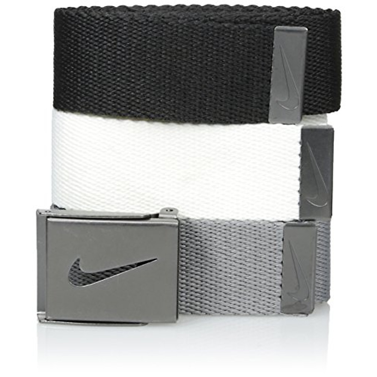 Nike Men's Standard 3 Pack Web Belt, Black/White/Grey, One Size