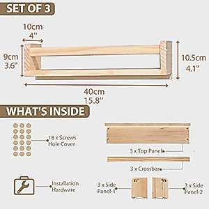 Set of 3 Nursery Room Shelves, Floating Bookshelf for Toddler Baby Room Bedroom Kitchen Bathroom, Small Book Shelf Organizer for Kids, Solid Wood Hanging Book Shelf for Wall Mounted Decor