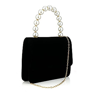 Women Velour Clutch Purses, Elegant Pearl Handbag Evening Clutch Bag for Women Wedding Cocktail Party Clutch Wallets (Black)