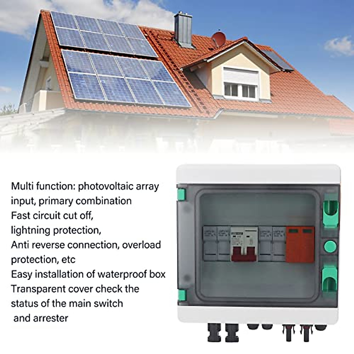 EBTOOLS PV Combiner Box 2 String Waterproof Solar Combiner Box with 15A to Protect PV Solar Panels and Inverters