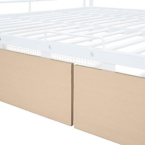 ATY Metal Bunk Bed Full XL Over Queen Size with 2 Drawers, Convertible Sturdy Bedframe w/Ladder and Guardrail, Can Seperated into 2Beds,No Box Spring Needed, for Kids, Teens, Adults, White