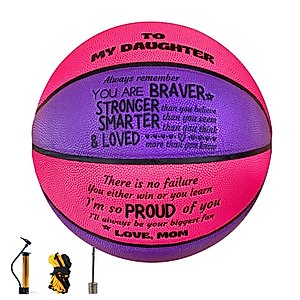 CybGene Engraved Basketball for Daughter, to My Daughter Basketball from Mom, Personalized Engraved Basketball with Warm Message to Daughter, Birthday Day Gifts for Daugther