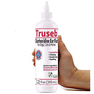 All Natural Ear Flush for Dogs & Cats, Ketoconazole & Chlorhexidine Ear Flush and Vet-Strength Ear wash with a Light Scent (USA) (Ketoconazole & Chlorhexidine Ear Flush, 12 oz)