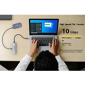 EZQuest USB C Hub Docking Station 10 in 1 with 4K HDMI 60Hz, 1 Gbs Ethernet, 2 USB C Gen 2 10Gbs Ports, 1 USB C PD 3.0 Port, 2 USB A 3.0 Ports, Audio Port, SD/Micro SD, Compatible with USB-C Computers