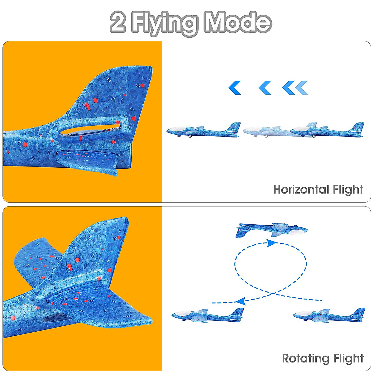 17.5" Large Airplane Toys with Launcher, 2 Flight Modes LED Light Foam Glider Planes, Outdoor Flying Toys for Kids Xmas Birthday Gifts for 4 5 6 7 8 9 10 Year Old Boys Girls (2 Pack)
