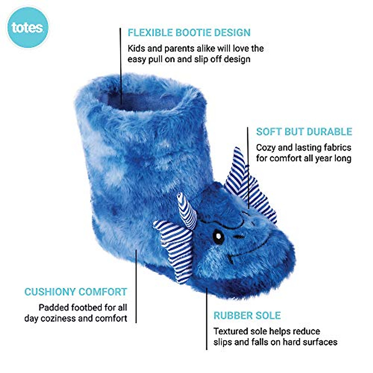 totes Girls Boys Kids Warm Soft Lightweight Washable Toddler Child Boot Slipper with Cute Animal design, Non-Slip Rubber Sole