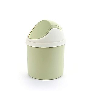 Desktop Mini Waste Can with Swing Lid, Stylish Lace Polka Dot Table Trash Bin Table Waste Paper Basket Round Small Trash Can for Office Bathroom Children Bedroom, Green