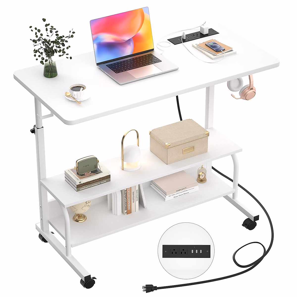 armocity Height Adjustable Standing Desk with Power Outlets, White