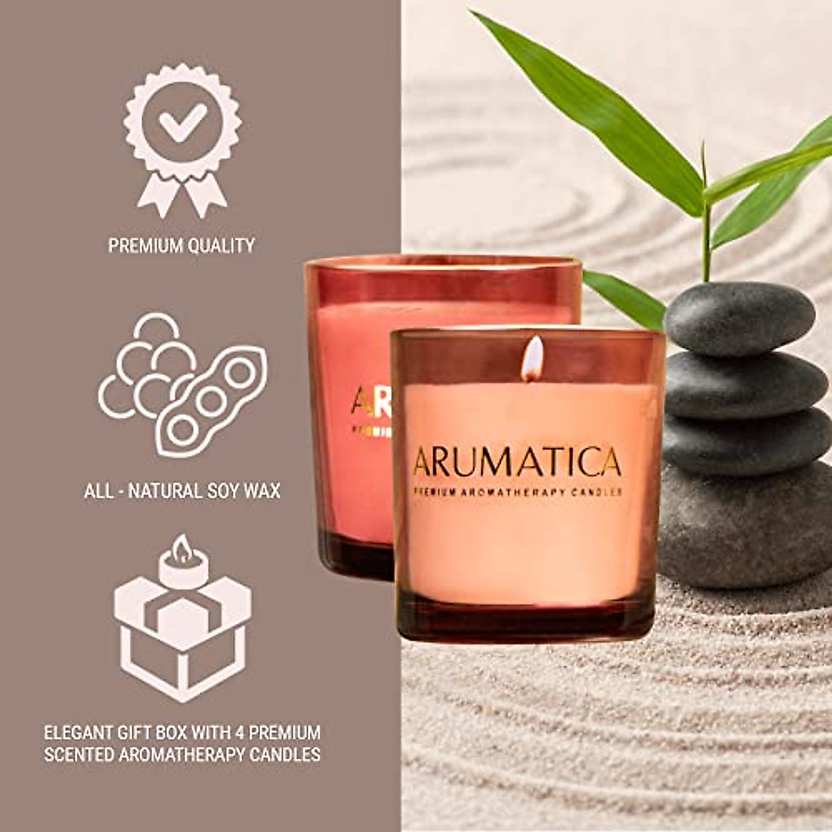 ARUMATICA Premium Aromatherapy Candles - Scented Candle Gift Set for Women - Aroma Fragrant Meditation Candles for Stress Relief, Comfort, & Relaxation - Self Care Gifts for Women (4 Packs, 20 oz)