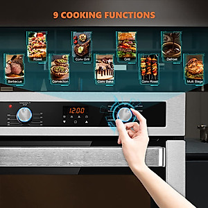 24 Inch Single Wall Oven, ETL Certified,ThermoMate 2.3Cu. Ft. Electric Built-in Oven with 9 Cooking Functions, 360° ROTATING ROTISSERIE, Sensor Touch Control, Stainless Steel