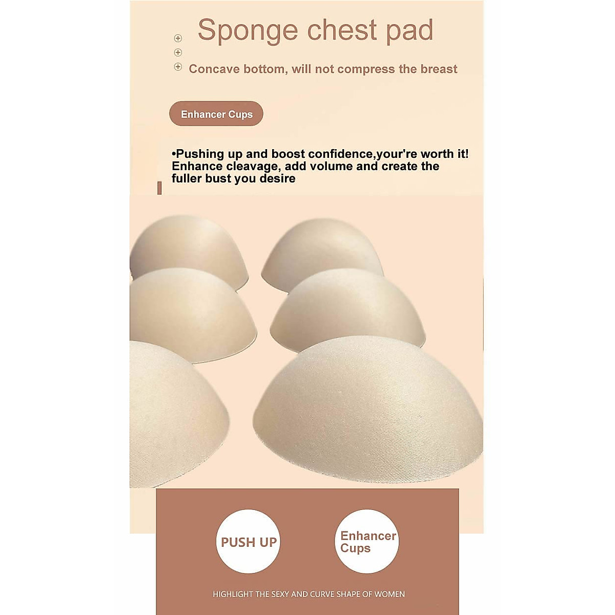 BIMEI Bra Inserts Pads A Pair for Sports Bras, Women's Push Up Bra Inserts Breast Enhancer Cups (Beige, C Cup)
