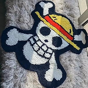 Cartoon Skull Design Rug, Soft Tufted Fluffy Carpet, Kawaii Irregular Fluffy Shaggy Floor Mat, Living Room Bedroom Lounge Home Decorative Rug, Thick Absorbent Bathroom Rug Doormat (23.6x23.6 inches)