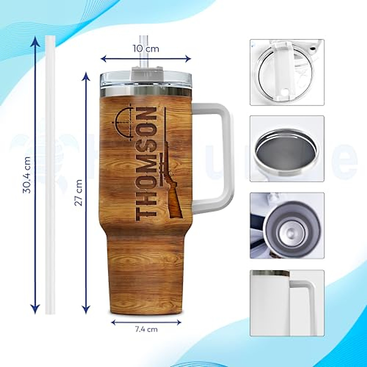 Hyturtle Personalized Hunting Gifts For Men-Deer Hunting Tumbler 40oz with Handle & Straw-Stainless Steel Travel Coffee Cup With Lid Gift For Dad Him Boy Husband-Birthday Christmas Gifts For Hunters