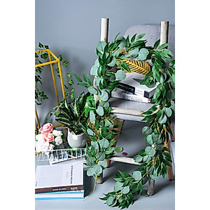 4 Pcs 6.5 Feet Artificial Silver Dollar Eucalyptus Leaves Garland with Willow Vines Twigs Leaves String for Doorways Greenery Garland Table Runner Garland Indoor Outdoor.