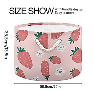 xigua Cute Strawberry (2) Large Round storage basket 20 x14 Inches Collapsible Round Storage Bin, Laundry Basket Organizer for Towels, Blanket, Toys, Clothes