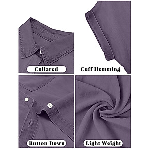 Zilcremo Women Denim Shirt Dresses Short Sleeve Distressed Jean Dress Button Down Casual Tunic Tops Purple XL