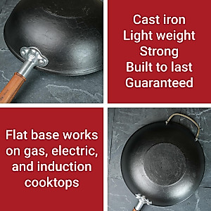 Nomware premium 14-inch lightweight cast iron wok (includes glass lid and chain mail scrubber)