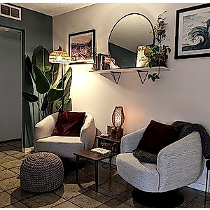 QIYIZM Floor Lamp for Living Room Bedroom Farmhouse Rattan Standing Lamp with Control,Wicker Black Industrial Dimmable Floor Light Rustic Adjustable Tall Lamp,Boho Bamboo Lamp Shade Floor Lamps