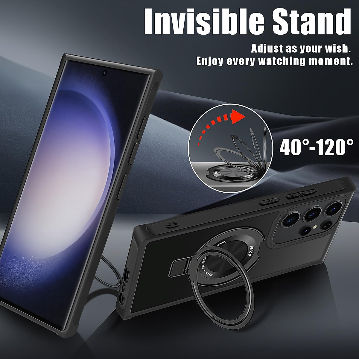 Samsung Galaxy S23 Ultra Case Compatible with MagSafe,Magnetic Ring Holder, Invisible Kickstand,Shockproof Military Grade Drop Protection,Matte Transparent Cover for S23 Ultra Cases,Black