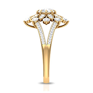 Rosec Jewels Certified Moissanite Diamond Flower Engagement Ring, 6 mm Round Shape Moissanite Floral Ring, D-Vs1 Quality, Ready to Gift, 14K Yellow Gold, Size:US 8.50