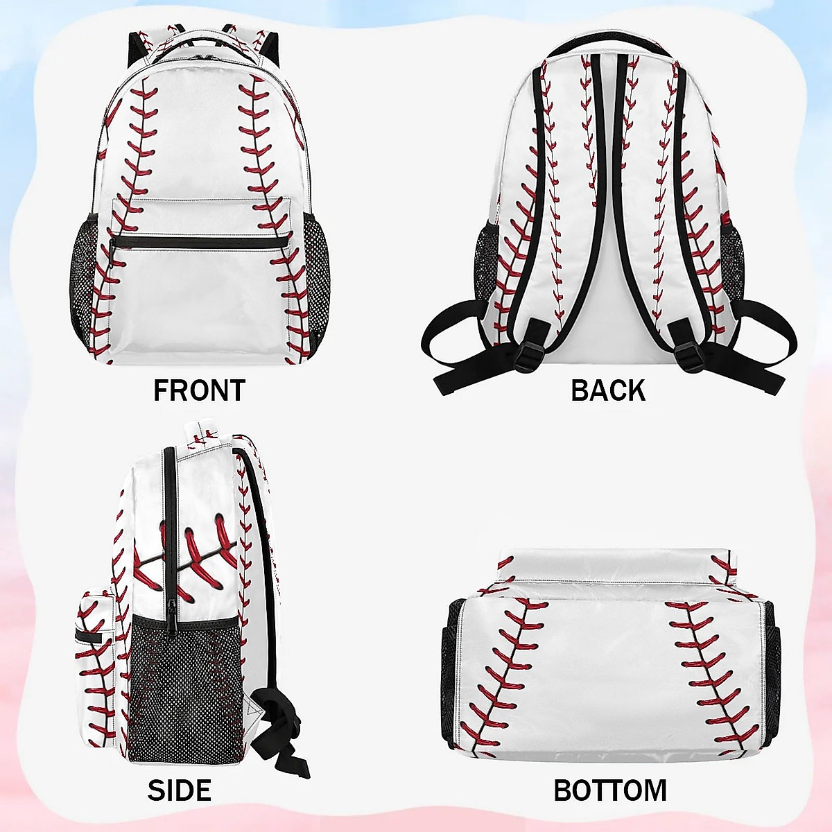 AUUXVA Baseball Stitches Laptop Backpack Kids Girls Boys Bookbag School Travel Tablet Back Pack Students Schoolbag For Elementary Junior High School College Hiking Fits 13 14 14.5 Inch