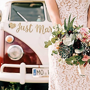 Pre-Strung Just Married Banner - NO DIY - Gold Glitter Wedding Party Banner in Script - Pre-Strung Garland on 6 ft Strand - Gold Wedding Reception Party Decorations & Decor. Did we mention no DIY?