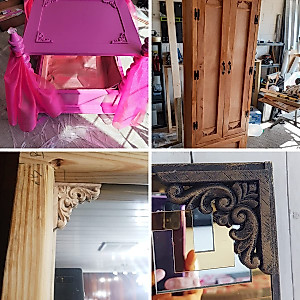 MUXSAM Furniture Applique, 8x8cm/3.15"x3.15", Wood Carved Corner Onlay Unpainted Frame Decal for Wall Cabinet Door Bed Dresser Mirror Decoration(4-Pack)