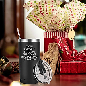 Cpskup I Can Explain It to You But I Can't Understand It for You Insulated Travel Tumbler, Engineering Gifts for Engineer Coworker Boss Friends Men, Stainless Steel Tumbler with 2 Lids(20 oz, Black)