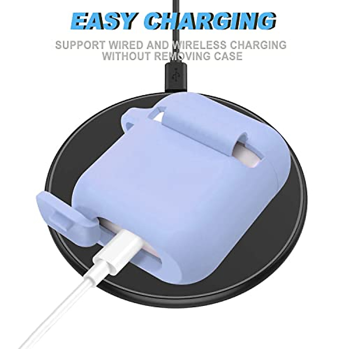 Silicone Airpods Case Cover,Wonjury Protective Case with Bracelet Keychain for Women Girls,Skin for Air Pod 2 & 1 Charging Case, Denim Blue