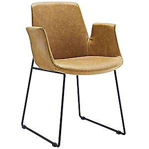 Modway Aloft Faux Leather Modern Farmhouse Kitchen and Dining Room Chair in Tan