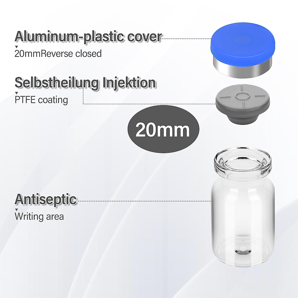 Plceo Sterile Empty Vials with Self Healing Injection Port,with Aluminum Plastic Cap，Sealed Empty Vials (5ML 10PCS)