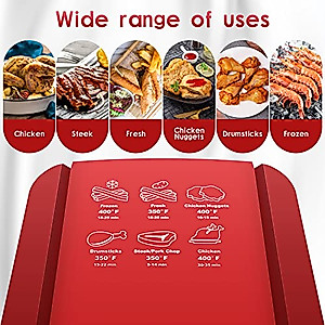 nutrifryer Air Fryer, 4Quart Air Fryer with Grill and Recipe Instructions, Small and Compact Design, 50Pcs Custom Parchment Paper Liners, Non-Stick Basket, 1400W, Red
