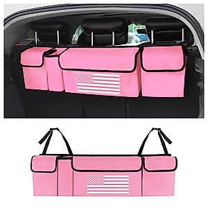 Salior Trunk Organizer for Car,Unique US Flag Backseat Car Organizer with 4 Large Capacity Pocket,Waterproof Car Trunk Storage Organizer Hanging on Car Truck SUV MPV Rear Seat (Pink)