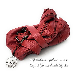 MariaKinz Soft Leather 5 Zipper Pockets Shoulder Purse and Handbag (Red)