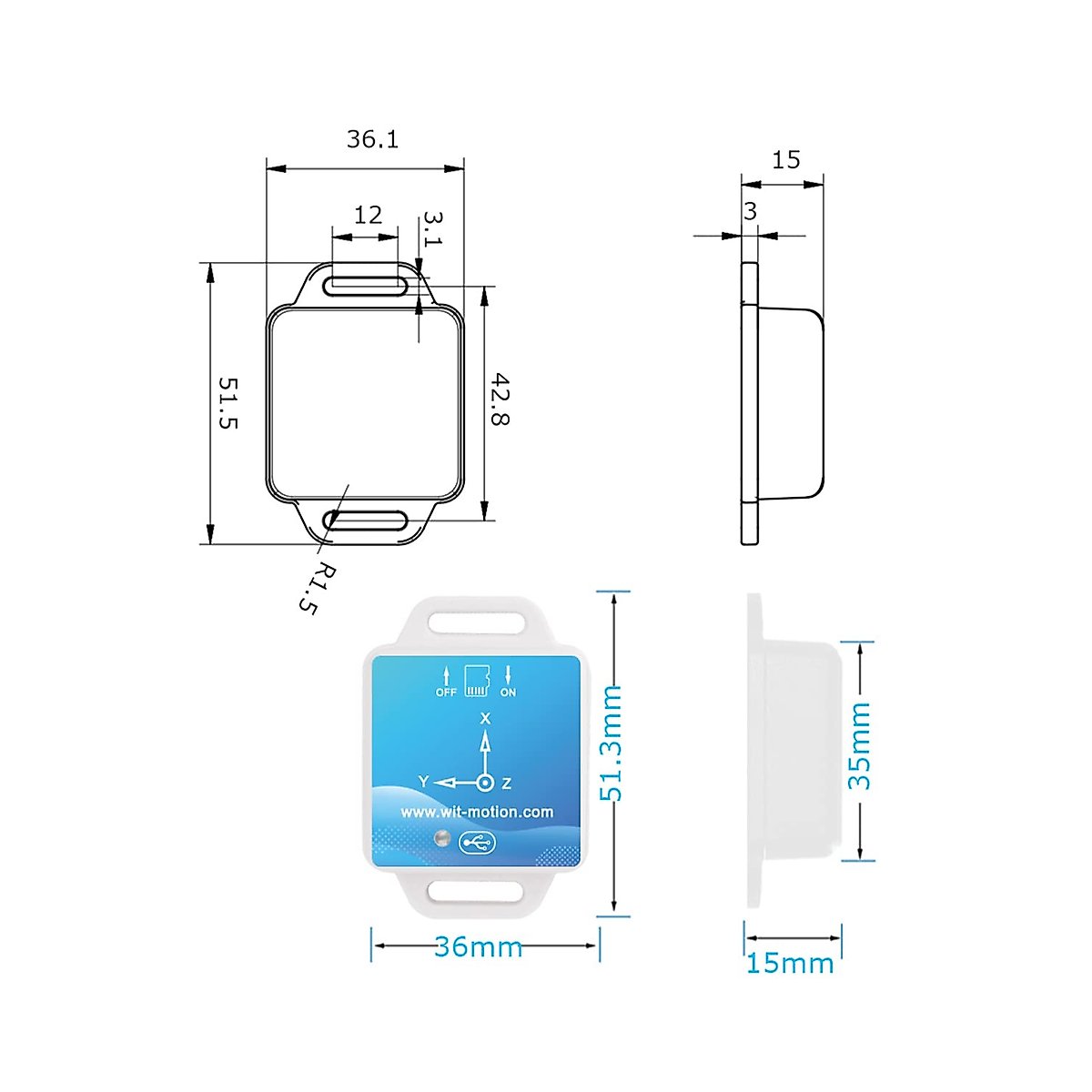 【9-Axis Offline Accelerometer Data Logger】WT901SDCL High-Precision Gyroscope+Angle (XY 0.05° Accuracy)+Magnetometer with Kalman Filtering, MPU9250 200Hz Inclinometer Sensor with 16G SD Card