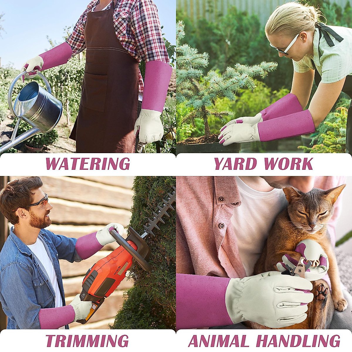 HANDLANDY Rose Pruning Gardening Gloves for Men & Women, Thornproof Long Gauntlet Gloves, Pigskin Leather - Breathable & Durability (Large)