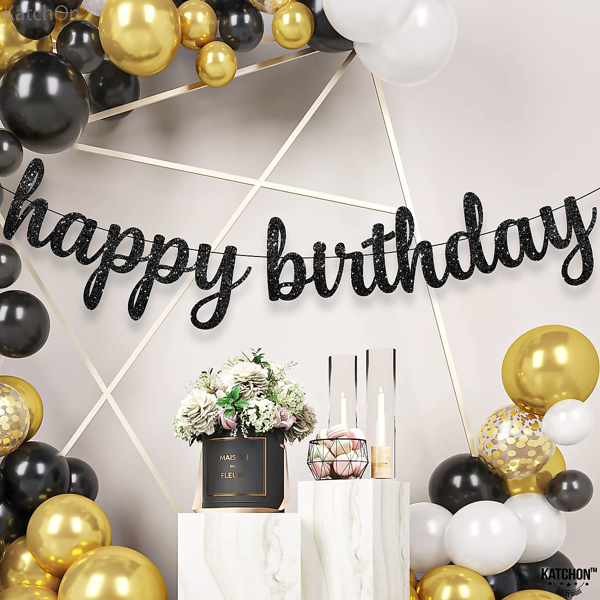 KatchOn Glitter Black Happy Birthday Banner - 10 Feet, NO DIY | Black Birthday Banner | Black Birthday Decorations | Happy Birthday Black Banner, Black Happy Birthday Sign | Happy Birthday Decorations
