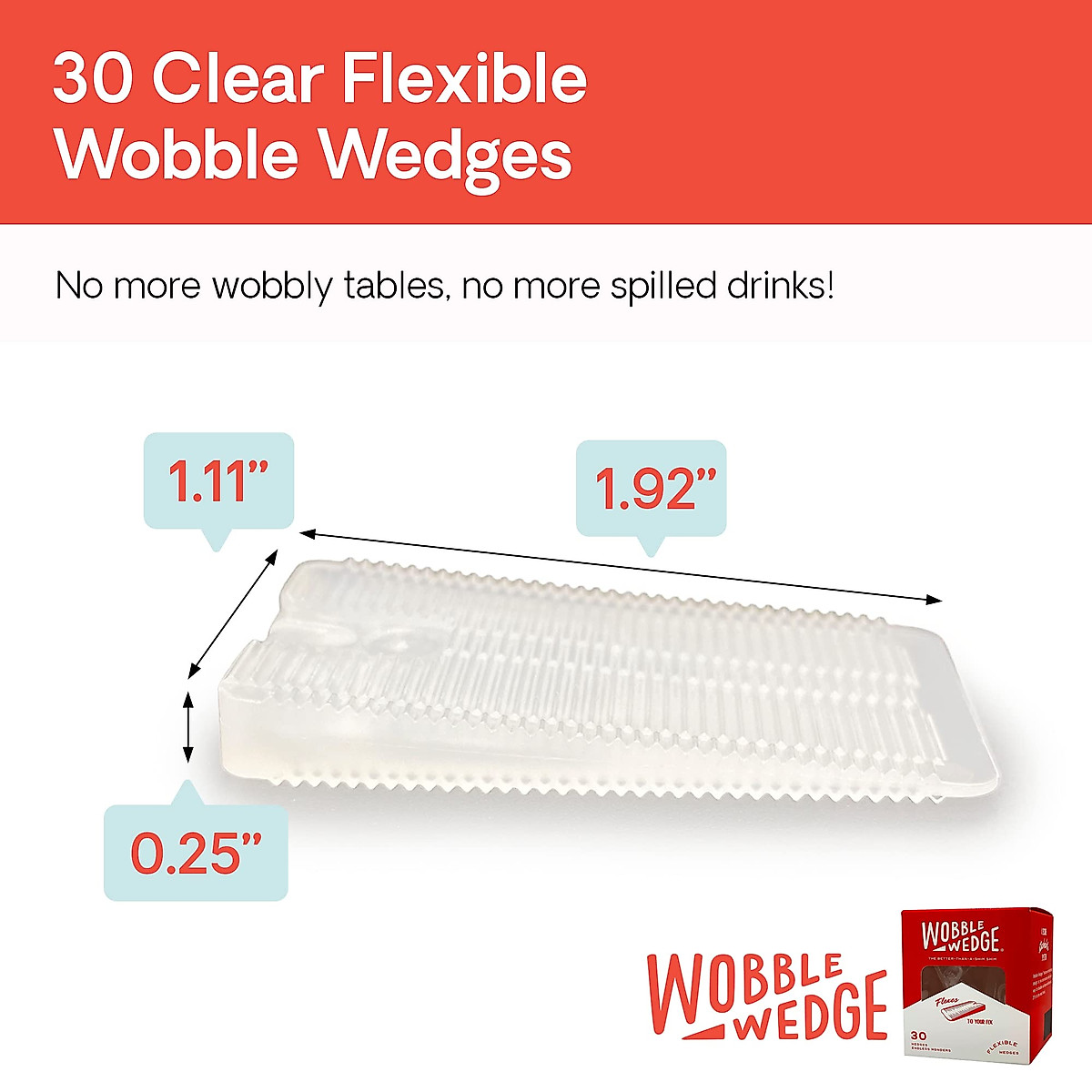 Wobble Wedges Flexible Plastic Shims, 30 Pack - MADE IN USA - Multi-Purpose Shim Wedges for Home Improvement & Work - Plastic Wedge, Table Shims for Leveling, Toilet Shims & Furniture Levelers - Clear
