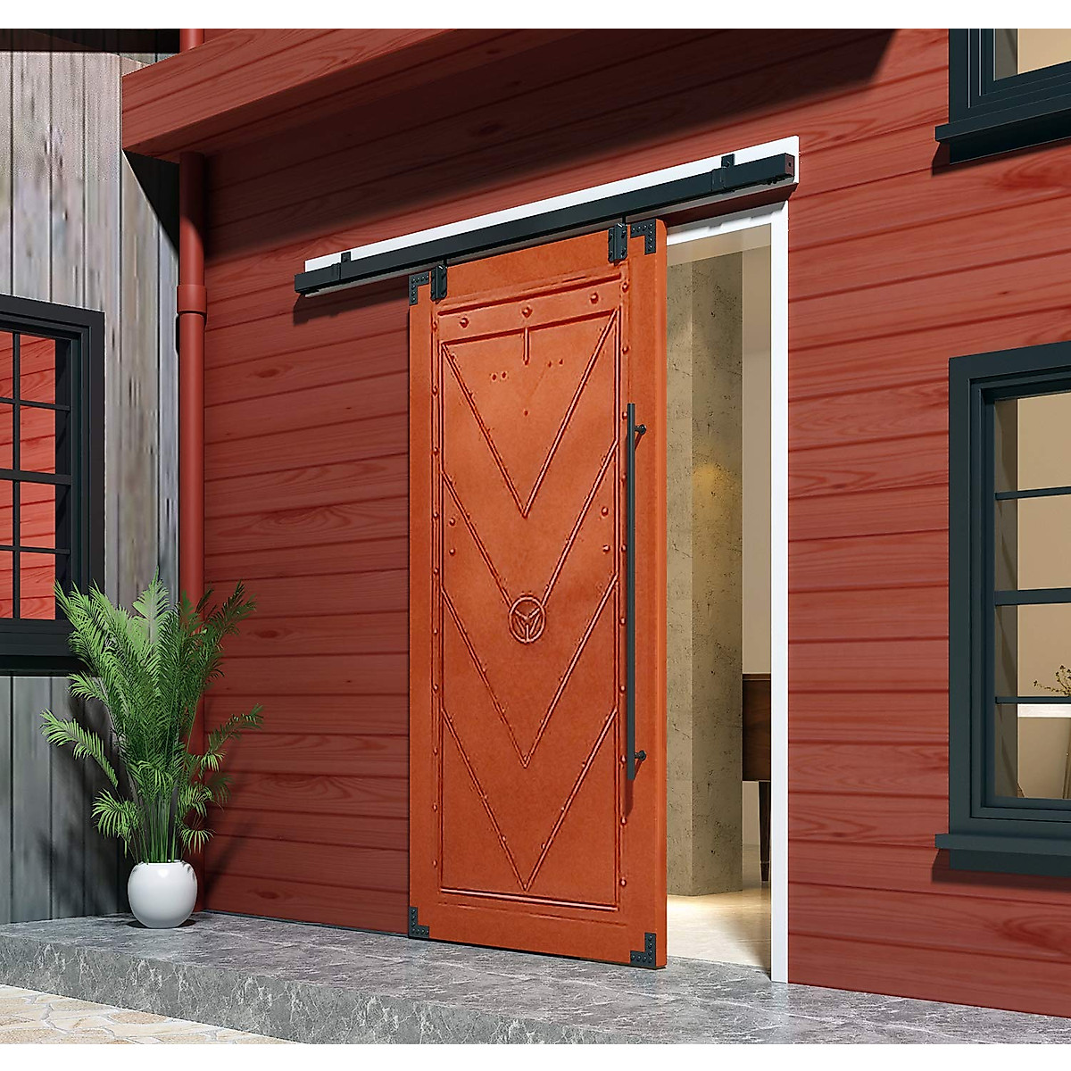 DIYHD 6FT Black Box Rail Sliding Barn Door Hardware Heavy Duty Outdoor Sliding Track Kit, 6FT Track kit, Wall Mount Kit