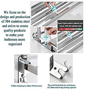 NAAKABE Bathroom Foldable Towel Rack,SUS 304 Stainless Steel Wall Mounted Towel Shelf wih No Drill, 6 Removable Hooks and Adjustable Towel Bar, Double Towel Bar Holder